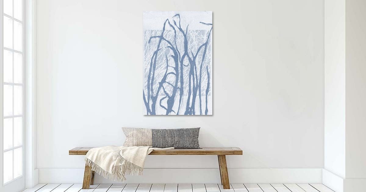 Ikigai. Zon en gras. Abstracte Zen kunst. Japanse stijl in blauw en wit V van Dina Dankers op ...